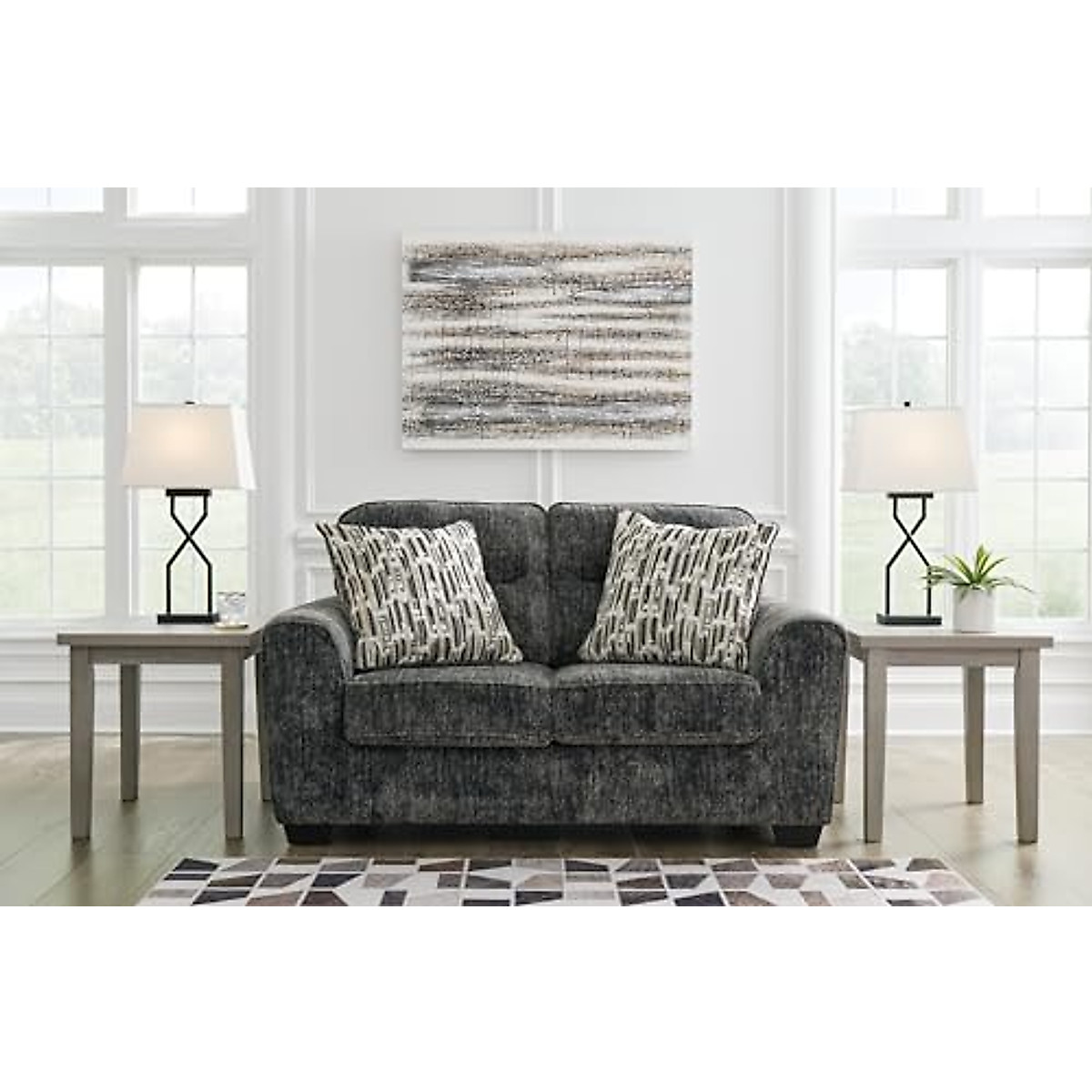 Signature Design by Ashley Lonoke Modern Loveseat with 2 Accent Pillows, Gray