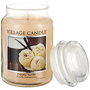 Village Candle Creamy Vanilla Large Glass Apothecary Jar Scented Candle, 21.25 oz, Ivory