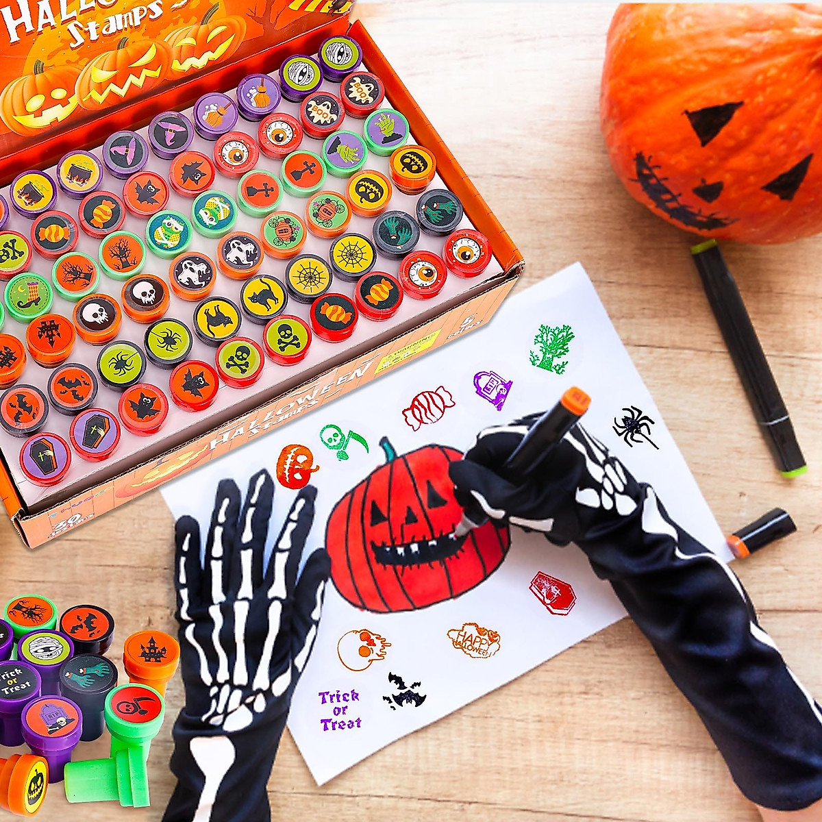 Thuodo Halloween Party Favors, 120 Pieces Assorted Stamps for Kids Bulk, Children Self-Ink Holiday Toy Gifts Game Prizes, Halloween Treat Goodies Bags Filler Classroom Rewards Stationery Set