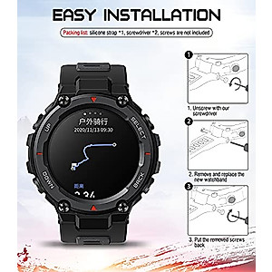 MoKo Sport Strap Compatible with Huami Amazfit T-Rex/T-Rex Pro, Soft Silicone Watch Band Adjustable Wristband Replacement Watchband with Tools, Black