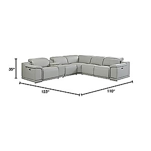 Blackjack Furniture Venice 6 Piece Sectional Sofa with 3-Power Recliners, Features Adjustable Headrest, Lumbar Support, USB and Wireless Charging Station, Extra Large Storage, 1 Console, Light Grey