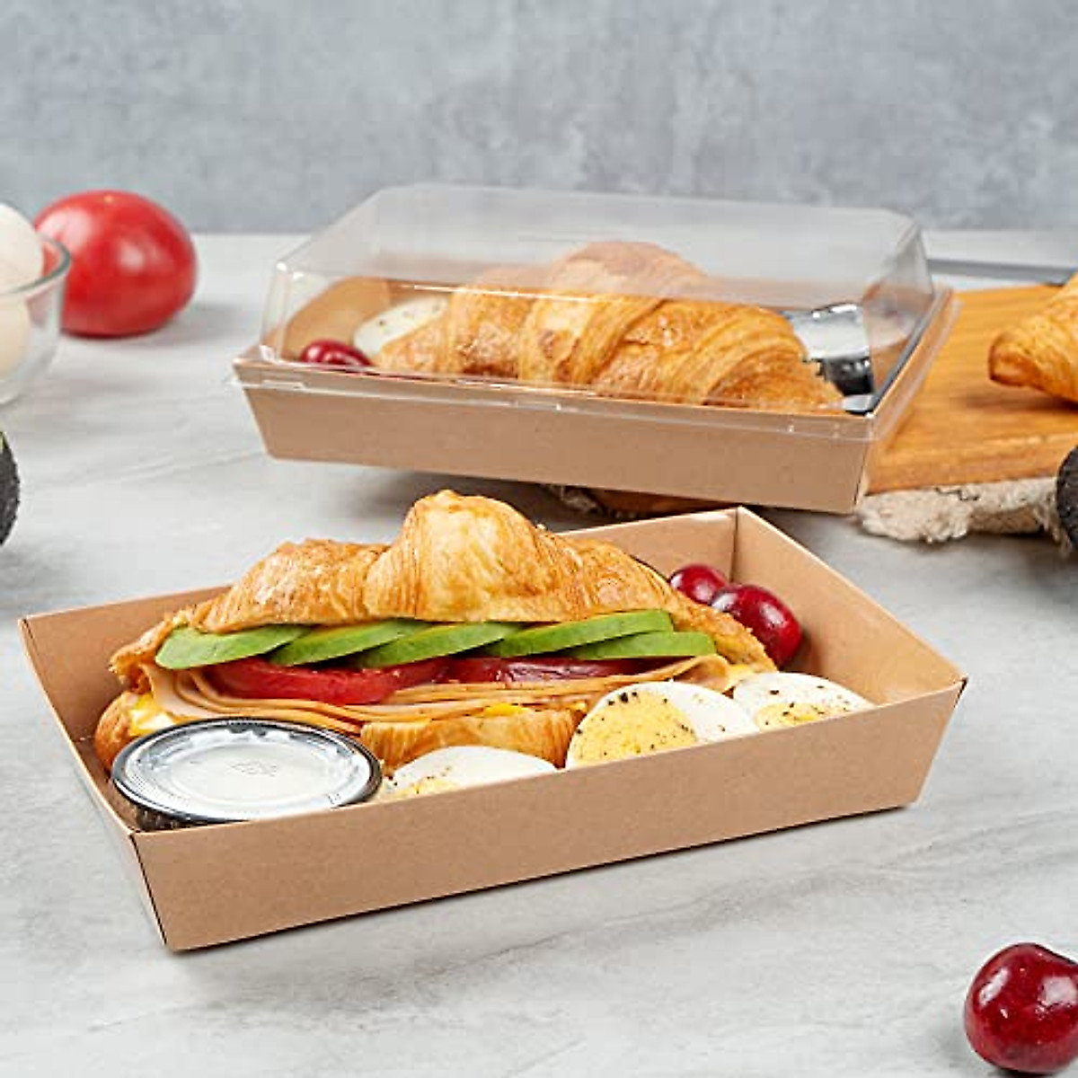 Restaurantware Matsuri Vision 8 x 5 x 1.5 Inch Medium Sushi Trays 100 Greaseproof Sushi Packaging Boxes - Lids Sold Separately Disposable Kraft Paper Sushi Containers For Entrees Or Desserts