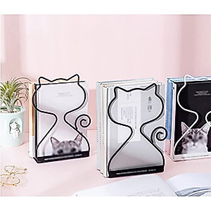 Book Ends for Shelves Bookends Cat-Shaped Bookend Bookshelf Student Desktop Non-Slip Bookend Holds Heavy Books Thick Book Book Ends Office Book Stand (Color : Black)
