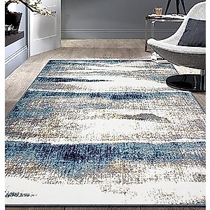 Rugshop Modern Abstract Waves Area Rug 7'10" x 10' Blue