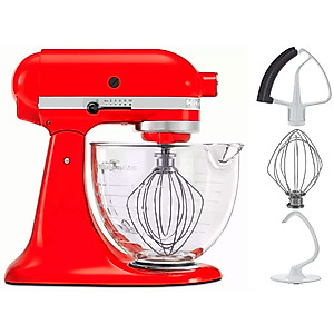 KitchenAid 5-Quart Tilt Head Stand Mixer With Flex Edge Beater Glass Bowl Hot Sauce Red