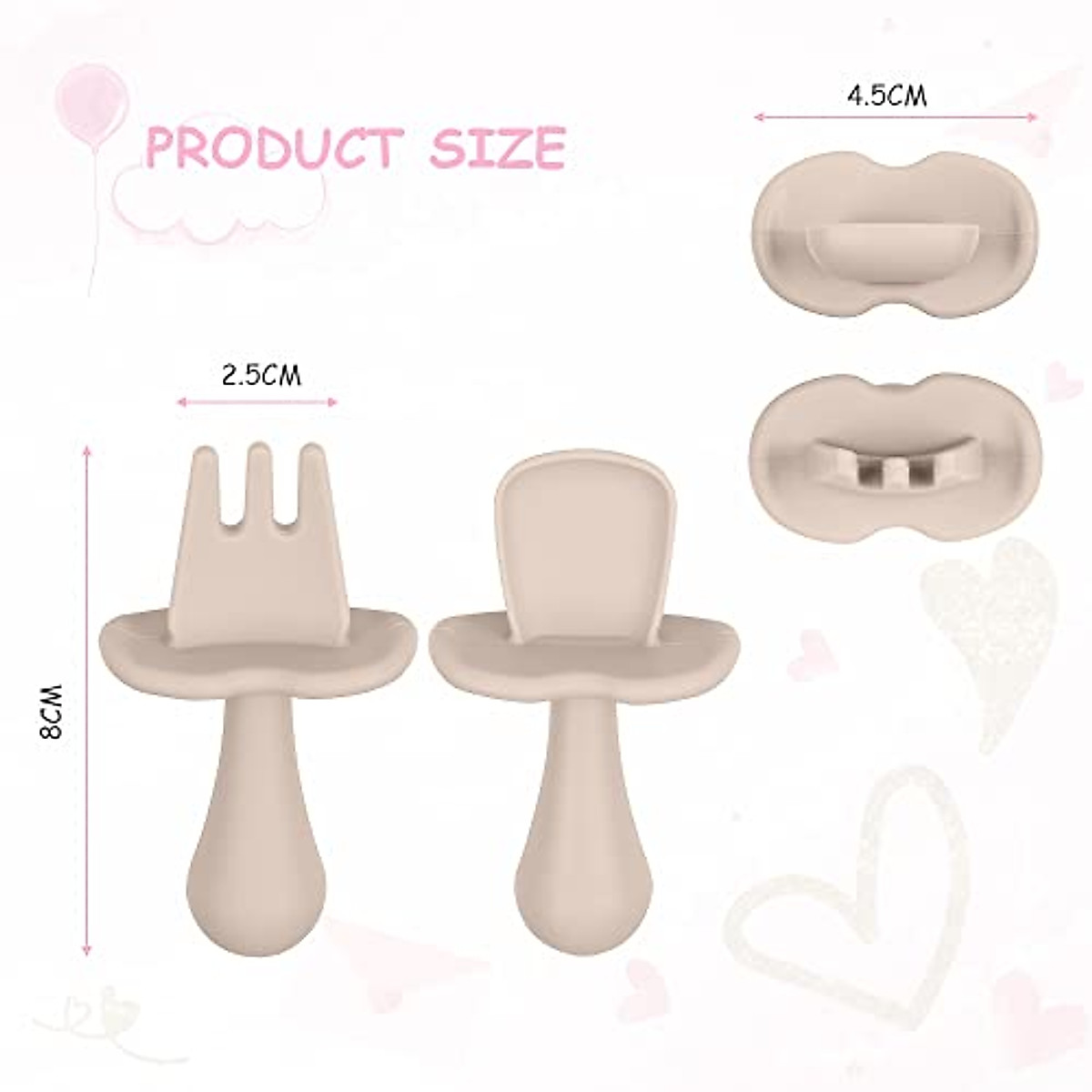 Vicloon Silicone Baby Spoons and Fork Feeding Set, 4 PCS Silicone Baby Spoons Self Feeding 6+ Months, Silicone Baby Spoons, Baby Utensils & Baby Feeding Supplies Infant First Stage(Flesh&Orange)