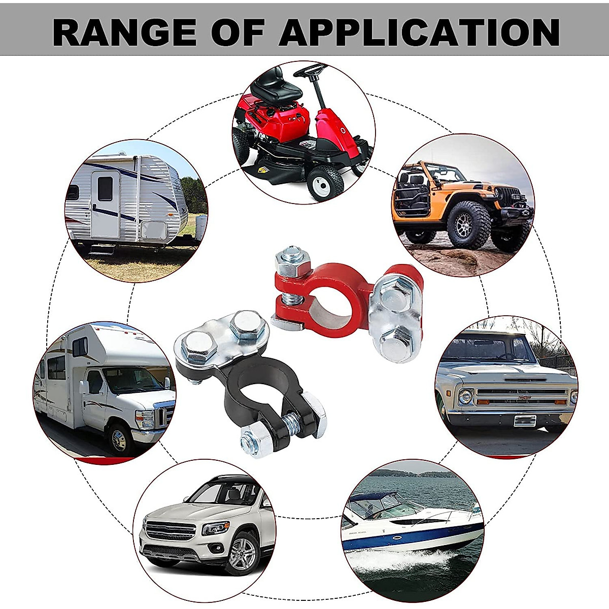 EACCESSORIES EA Universal Negative (-) & Positive (+) Battery Cable Terminal Top Post Connectors Clamps (Durable&Adjustable Quick Release Assortment Set Kit) for Car Truck Van Boat Yacht RV Automotive