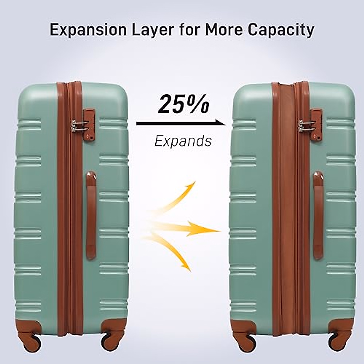 Merax Luggage Sets of 3 Piece Carry on Suitcase Airline Approved,Hard Case Expandable Spinner Wheels (Green&Brown)