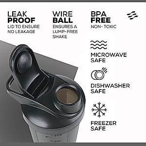 IHTISAB Blender Protein Shaker Bottle 20oz With Wire Whisk Ball, Drink Protein Shaker Pre And Post Workout, Mixes Cocktail Smoothies Shakes, BPA Free