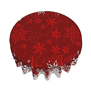 SHAPTOY Christmas Round Tablecloth 60 Inch Red Xmas Snowflake Table Cloth Rustic Winter Reusable Circle Fabric Table Clothes Cover for Picnic Party Dining Room Home Outdoor Decor