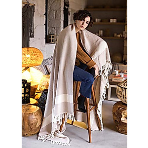 Fringe Home Throw Blanket, Boho Throw Blanket, 68" x 51" Throw Blanket for Sofa, Cotton Throw Blanket, Couch Throw Blanket, Made in Turkey (Boho - Beige)