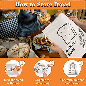 Bread Bags, 2 Pack Linen Bread Bags, Bread Bags for Homemade Bread Storage with Drawstring — Plastic Lined, Reusable Gift Bag for Housewarming, Wedding (17 × 13”)