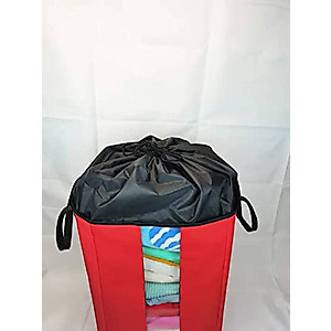 CYIRAN Visible Large Capacity Clothes Storage Bag Organizer with Handle Thick Fabric Foldable Drawstring Closure Water-Proof Storage Hamper Laundry Basket (Red, Visible)
