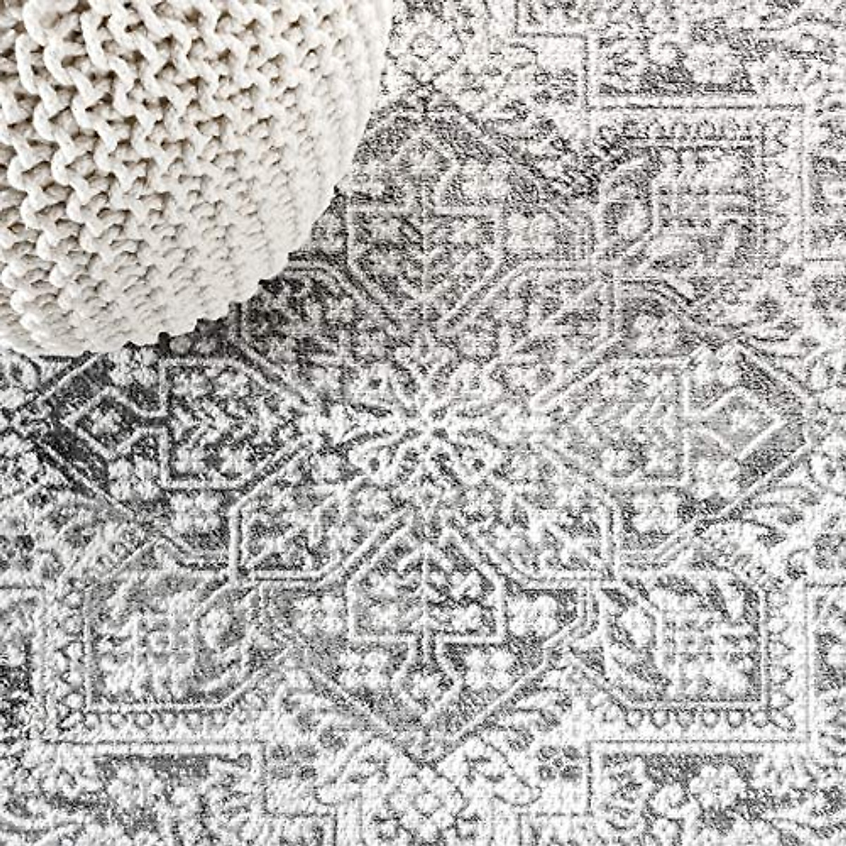JONATHAN Y MDP100A-8 Modern Persian Vintage Medallion Indoor Area -Rug Country Floral Easy -Cleaning Bedroom Kitchen Living Room, 8 X 10, Light Grey