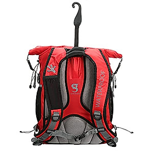 geckobrands Dueler Waterproof 32L Backpack (Red/Grey), Use for nearly any sport, 2 compartments, Separate Wet from Dry, Personalize