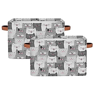 Storage Basket Bin, Animal Cats Funny Pattern Large Collapsible Storage Cube Box with Handle Durable Waterproof Closet Shelf Organizer for Toy Nursery Bedroom Laundry Basket, 1 Pcs