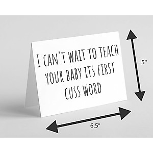 Oh Shirt and More LLC I Can't Wait To Teach Your Baby Its First Cuss Word Card, Funny Baby Shower New Baby Greeting Card with Envelope