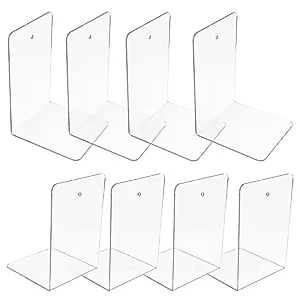 8 Pcs Clear Book Stoppers, Acrylic Book Ends for Book Shelves, Non-Slip Bookracks, Book Holder for School Supplies Library Office, Desktop Organizer for Bedroom Decoration Gift, 17.5×12×12 cm