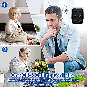 CallToU Caregiver Pager Wireless Call Button Nurse Call System 500Ft with LED Number Display for Elderly Patients Seniors Home Emergency Alert 2 Plug-in Receivers 6 Waterproof Portable Transmitters