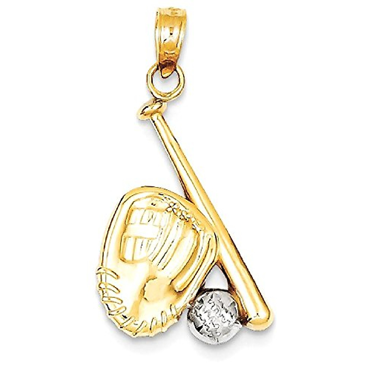 IceCarats 14K Yellow Gold Baseball Bat Glove Necklace Softball Charm Sports Pendant 25mm x 13mm Only