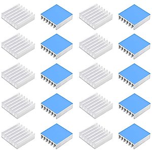 20pcs Aluminum Heatsink 20x20x6mm / 0.79x0.79x0.24 inches with Thermal Conductive Adhesive Tape for Electronic Chip MOS IC Diode Triode Cooling Heat Dissipation