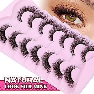 Lashes Natural Look Cat Eye False Eyelashes Mink Fluffy Fox Eye Lashes Wispy 15mm 6D Volume Strip Fake Eyelash Extension Look by PHKERATA, 7 Pairs Pack
