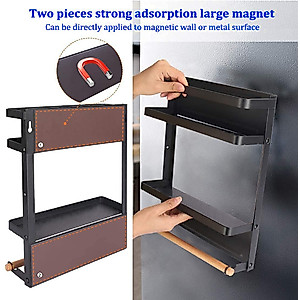 Vodoco Magnetic Spice Rack, Refrigerator Organizer Kitchen Storage 2-Tier Magnetic Shelf Magnetic Paper Towel Holder Spices Organizer Wall Storage Kitchen Storage Rack - Black