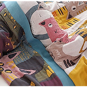 MEJU Cat Kitty Kids Girls Cute Blanket Throw for Bed Sofa Couch,100% Combed Cotton 4 Layer Soft Warm Quilt Throw Blanket Cartoon Bed Coverlet Twin 60" X 80"