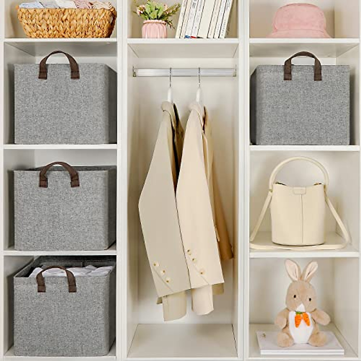 TOPIA HOME Storage Baskets for Shelves with Metal Frame, EXTRA LARGE, 2-Pack Closet Organizers and Storage Bins for Organization, Collapsible Rectangle Fabric Organizing Boxes, Gray, TP05G
