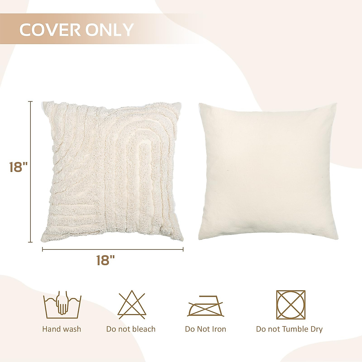 AELS Boho Decorative Textured Throw Pillow Covers 18x18, Set of 2, Modern Abstract Mid Century Rainbow Tufted Pillow Case, Farmhouse Rustic Neutral Woven Cushion Case for Bed Couch Sofa, Creamy White