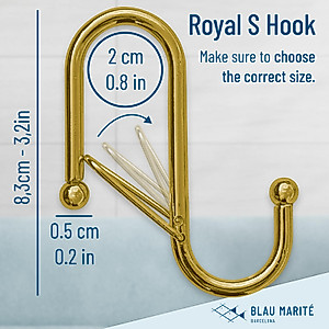Blau Marité 10 Metalic S-Hooks with Anti-Fall System. Anti Drop S-Shaped Hook with Safety Buckle to Prevent Falls. Heavy Duty. (Golden, 3.25in Long (Diameter Rod<0.8in))