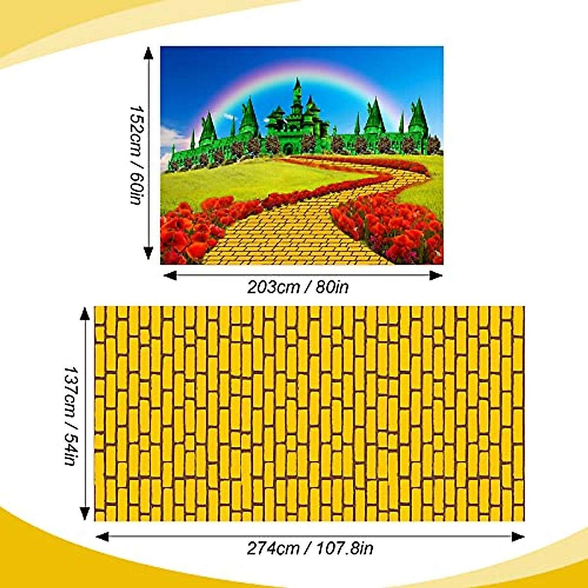 Road Runner Yellow Brick Road Runner and Emerald Castle Backdrop Party Decorations Yellow Brick Road Backdrop Floral Rainbow Photography Background Princess Decorations Party Supplies for Baby Shower