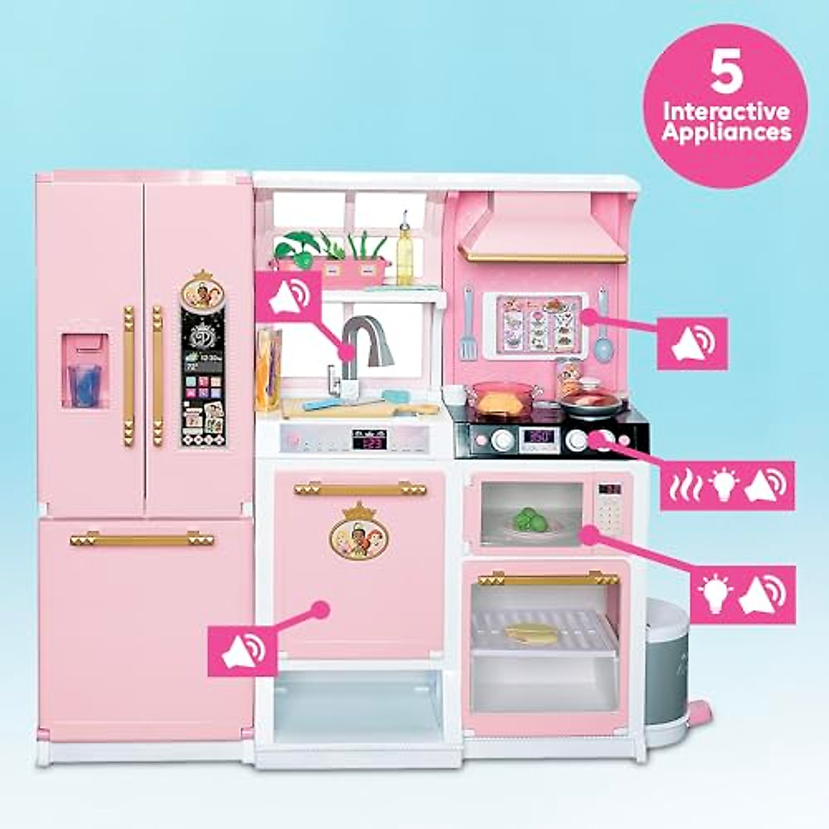Disney Princess Style Collection Fresh Prep Gourmet Kitchen, Interactive Pretend Play Kitchen for Girls & Kids with Realistic Steam, Complete Meal Kit & 35+ Accessories