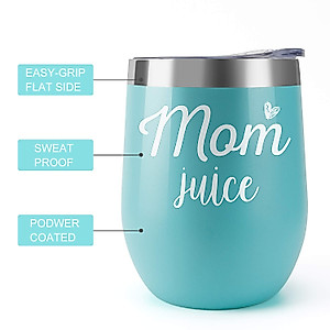 Supkiir Mom Juice, 12 oz Wine Tumbler, Double Wall Vacuum Insulated Wine Glasses with Lid, Stainless Steel Cup for Wine,Coffee,Cocktails|Perfect Mother's Day, Christmas