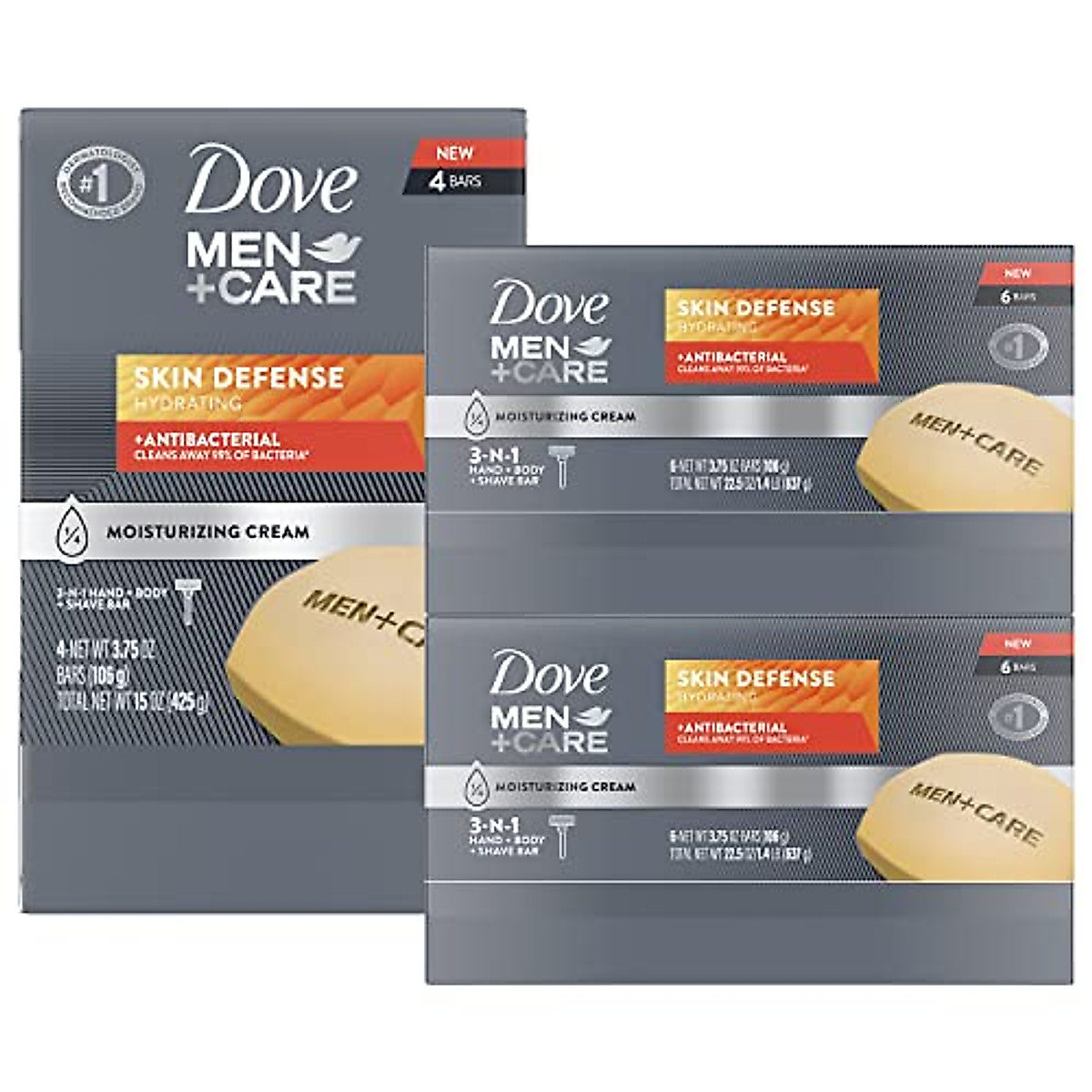Dove Men+Care Soap Bar For Smooth and Hydrated Skin Care Skin Defense Effectively Washes Away Bacteria While Nourishing Your Skin, 3.75 Ounce (Pack of 14)