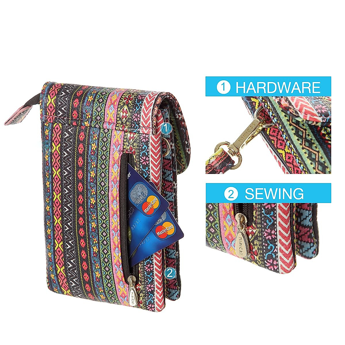 MINICAT Roomy Pockets Series Small Crossbody Bags Cell Phone Purse Wallet for Women(Upgraded National-Style)