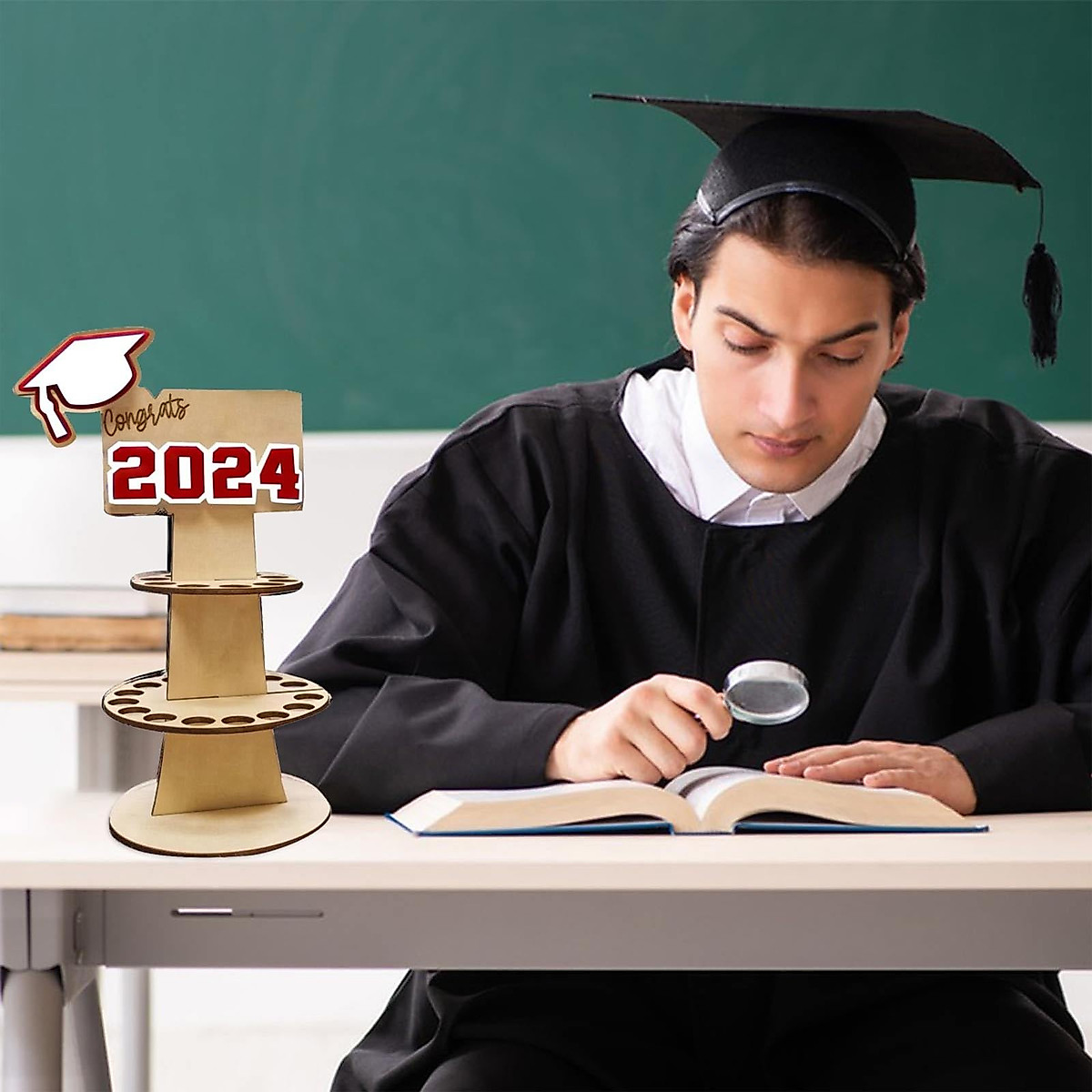 2024 Graduation Gift Money Holder 2024 Graduation Greeting Cards Double Layer Cash Holders with 25 Holes Unique Cash Gift Ideas for Organizer Wooden Graduation Holder Congratulation Card Rack