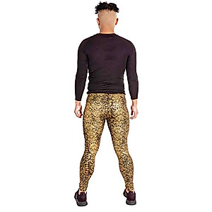 Kapow Meggings Metallic, Velvet & Special Material Men's Leggings (Golden Cobra, Large)