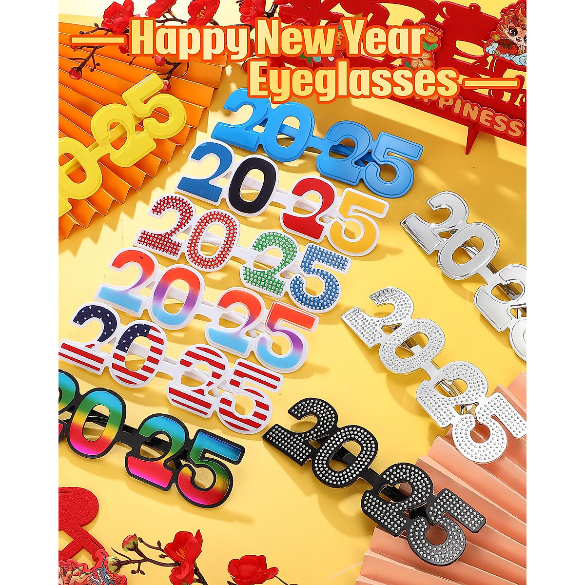 Riceshoot 10 Pairs 2025 New Years Eyeglasses 2025 Graduation Glasses 2025 New Years Eve Party Favors Supplies Glitter Number Glasses 2025 Props Eyeglasses for New Years Graduation Party