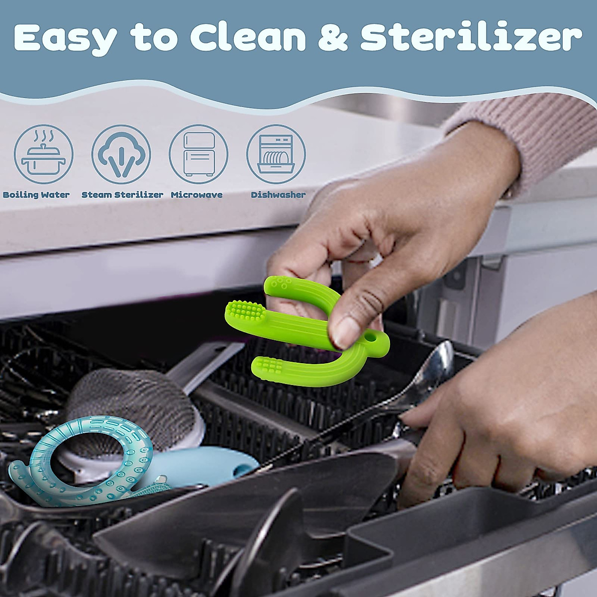 Silicone Baby Teething Toys Cold Frozen Teethers Toys Soothe Infant Baby Teething Relief Chew Toys, BPA Free Training Toothbrush for Babies 0-18 Months - Cactus and Snail