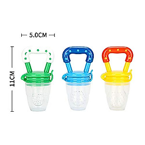 Food Feeder Baby Fruit Feeder Pacifier (3 Pcs) with 6 Different Sized Silicone Pacifiers 2 PCS Silicone Baby Food Dispensing Spoon 90ML with 2 Baby Spoons Pacifier Clip Infant Fruit Teething Toy -Blue