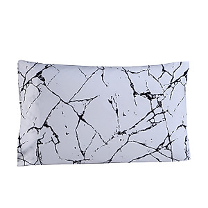 MAG Marble Bed Sheet 3Pcs White Full Size Modern Pattern Printed Bedding Sheet Set with 1*Bottom Fitted Sheet with 2*Pillowcases, 14 Inches Deep (White, Full)