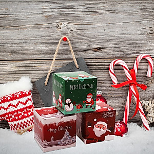 Frantis 15 Pack Stackable Christmas Gift Boxes,5x5x5 Inches Decorations Christmas Boxes, 3 Festive Designs Party Rustic Woodland Christmas Theme Nested Set , Candy, Holiday Bakery Treat