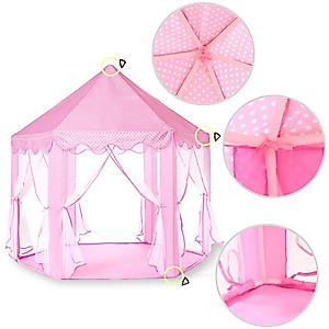 Senodeer Princess Castle Play Tent for Girls with Large Star Lights, Kids Toys Playhouse Gift Idea for Little Girls Indoor and Outdoor Games, Pink