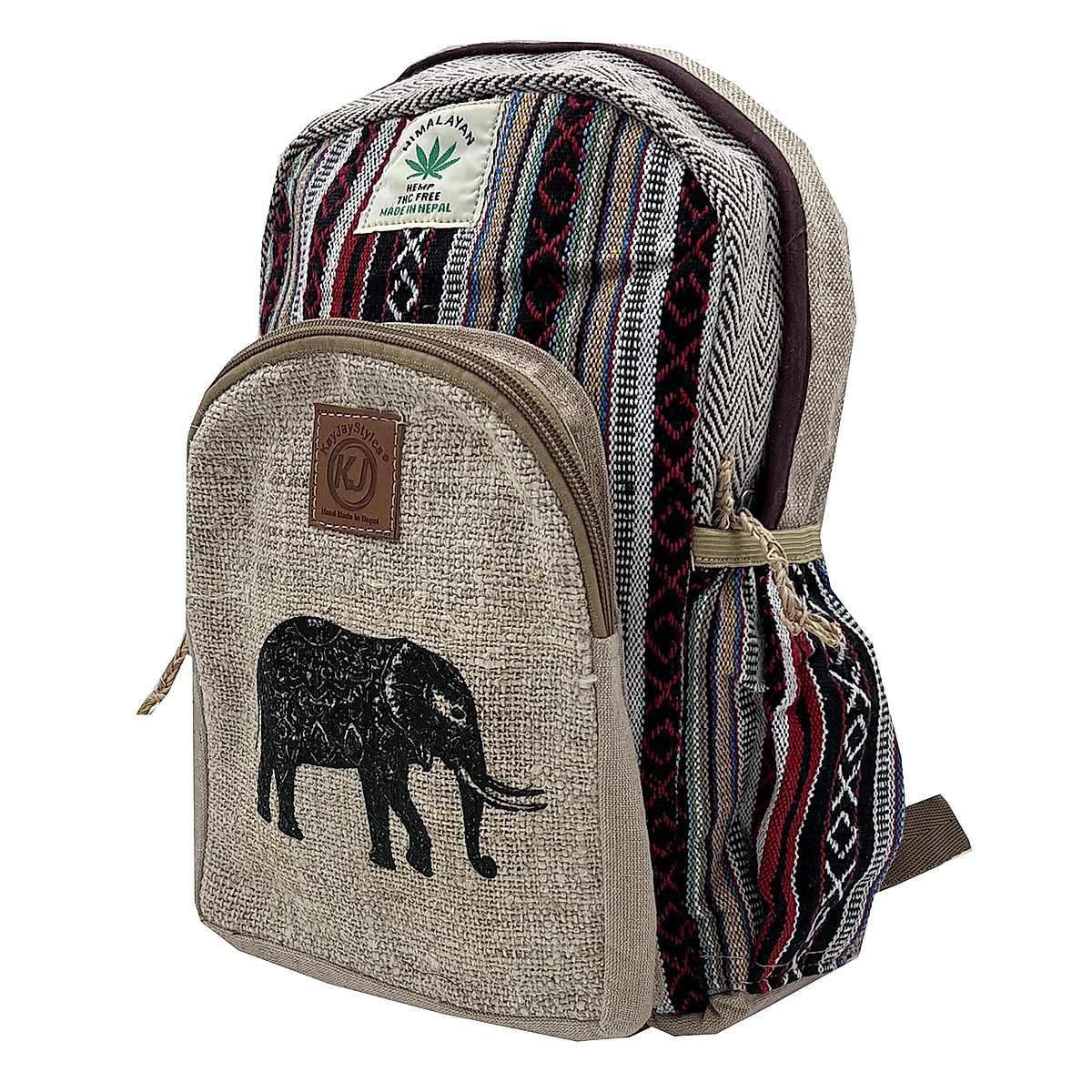 KayJayStyles Handmade Natural Hemp Nepal Backpack Purse Small Lightweight Daypack (Elephant)