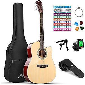 Moukey 41" Acoustic Guitar for Beginners Adults 4/4 Guitarra Acustica with Chord Poster, Gig Bag, Tuner,Steel Strings, Capo, Strap, Natural