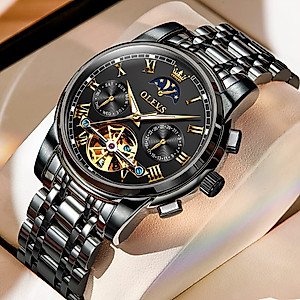 OLEVS Mens Automatic Watches Skeleton Mechanical Self Winding Luxury Fashion Dress Wrist Watch Luminous Waterproof