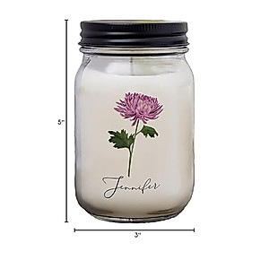 Personalization Universe Birth Month Flower Personalized Farmhouse Candle Jar, Customizable with Name, Date, and Birth Flower, Lakeside Rain Scent, 50-60 Hours Burn Time, Made in USA, for Women