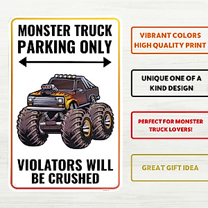 Venicor Monster Truck Sign - 9 x 14 Inches - Aluminum - Monster Truck Room Decor for Boys - Monster Truck Birthday Party Supplies Jam Stickers Wall Decals Decorations