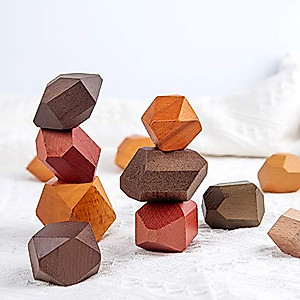 Gupgi Wooden Building Blocks Set Lightweight Natural Balancing Blocks Colored Wooden Stones Stacking Game Rock Blocks Educational Puzzle Toy (12pcs, More Large)